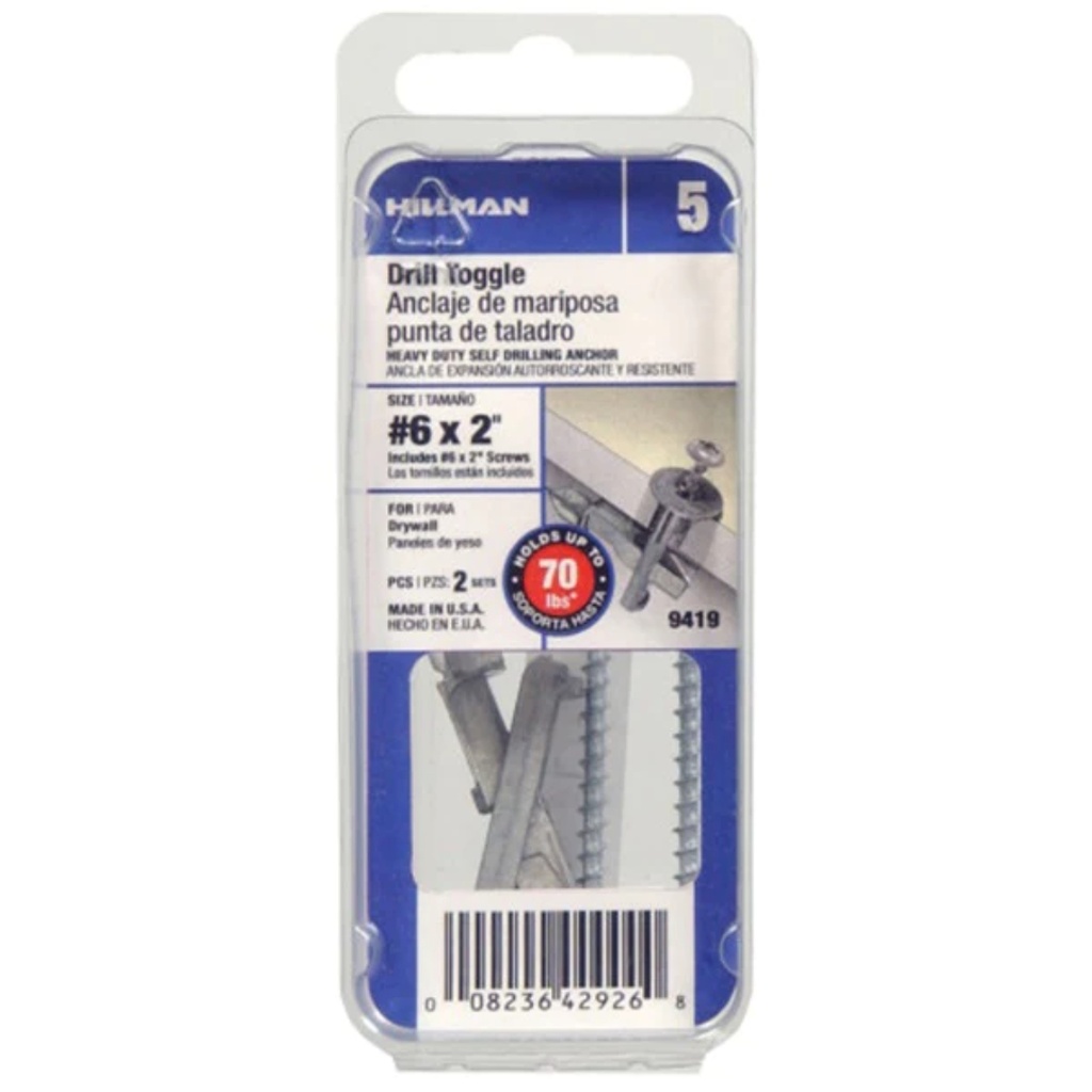 Hillman .138 in. Dia. X 2 in. L Zinc Pan Head Zip Toggle Anchors 2 Pack ...