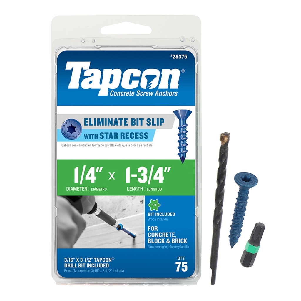 Tapcon 1/4 in. in. X 1-3/4 in. L Star Flat Head High/Low Concrete ...